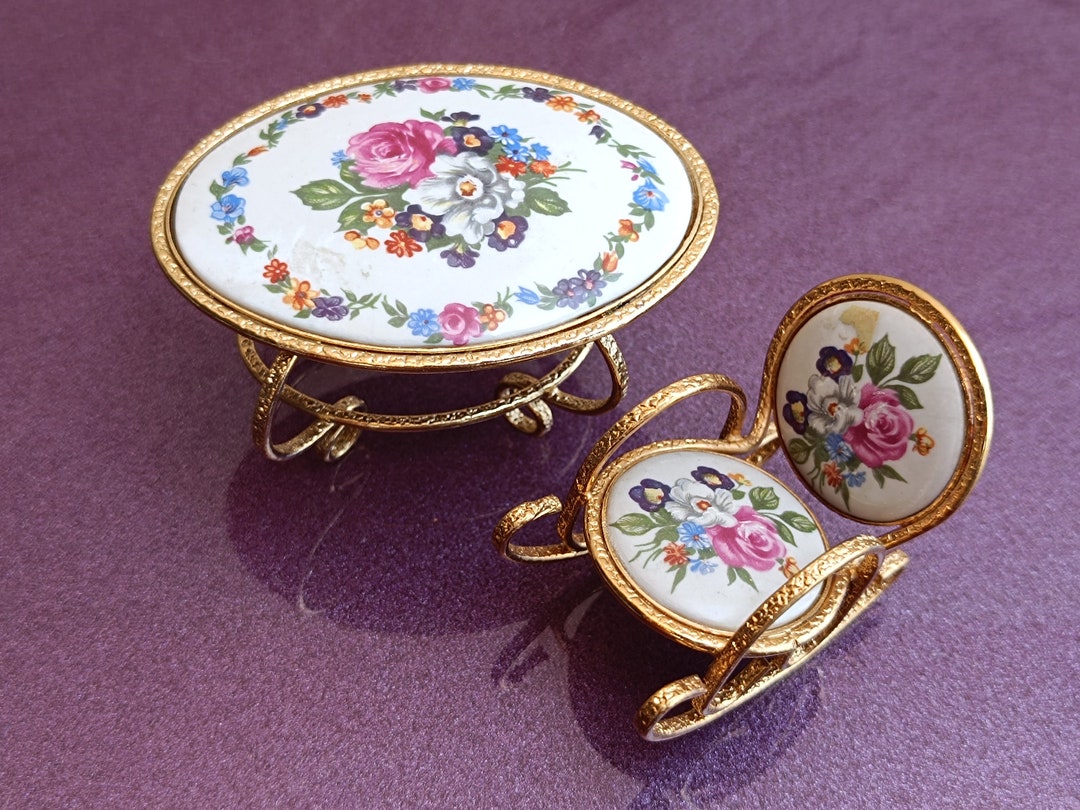 1960 EME Table and Rocking Chair Miniature, Spanish Porcelain Dollhouse ...