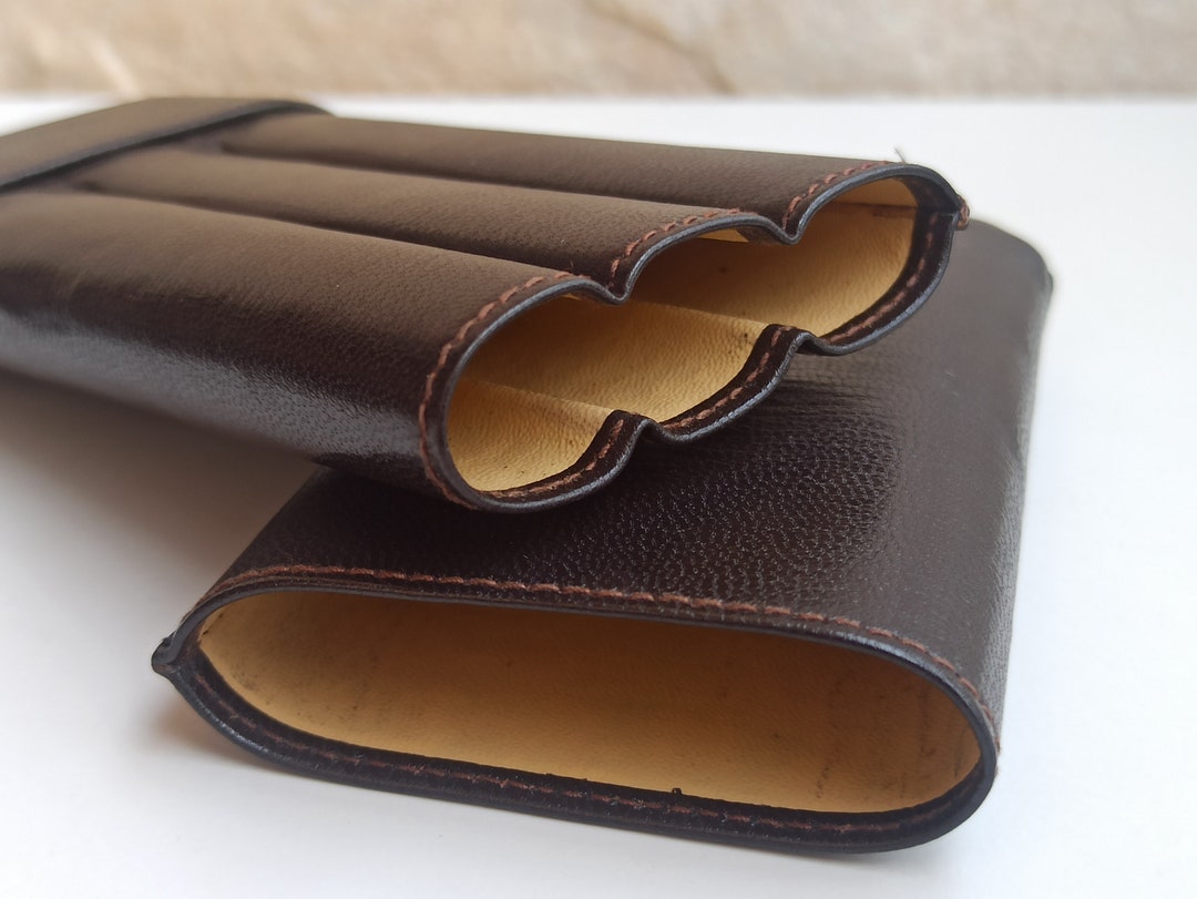 Leather Cigar Holder, Vintage Cigar Case 3 Finger Tube, Telescopic ...