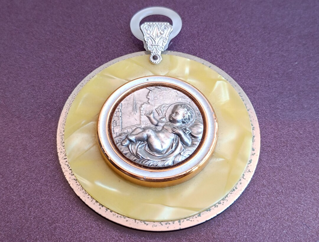 1980s Jesus Birth Silver Plated Medal, Medal Baby Jesus, Religious ...