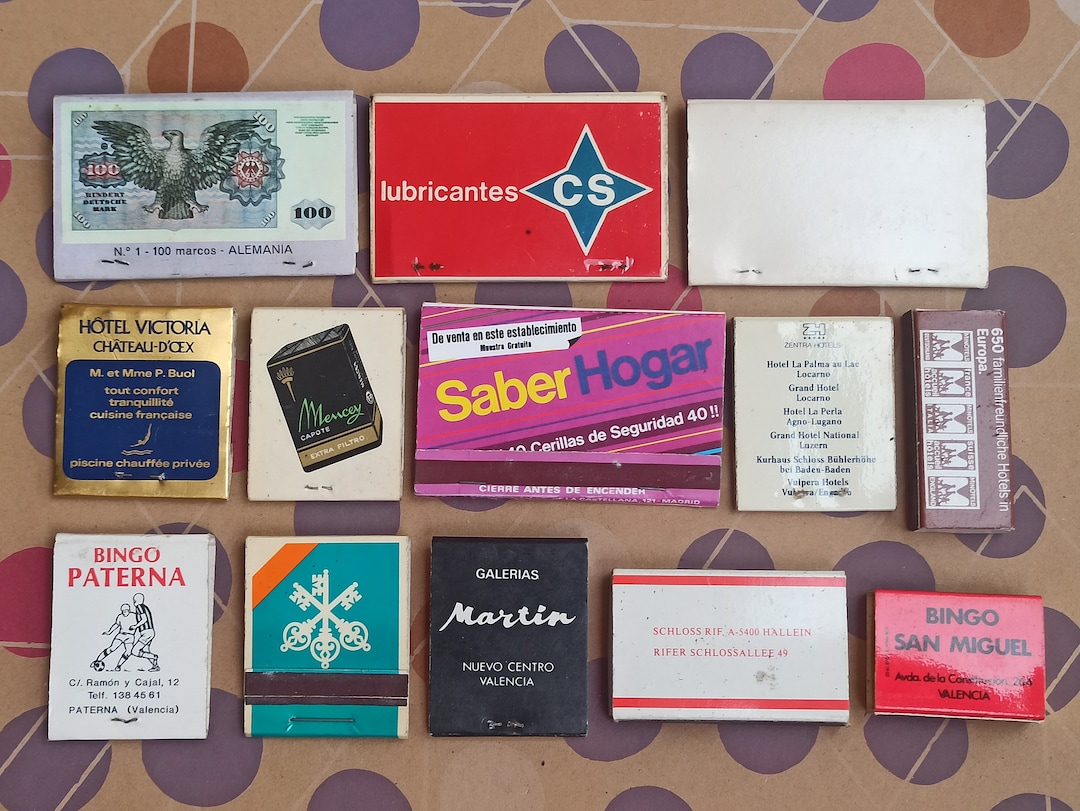 Set of 13 MATCHBOX 1980, Antique Matches, Various Design, Made in Spain ...