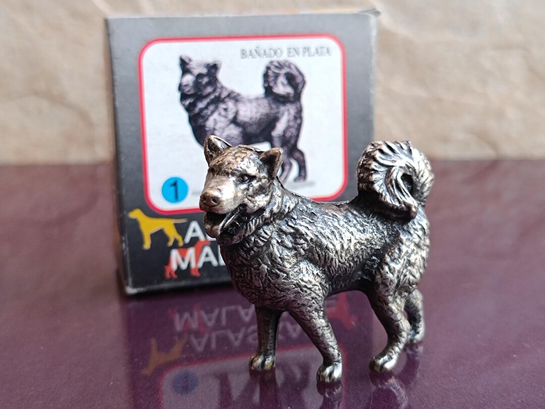 1970s Silver Plated Alaskan Malamute Figurine, Miniature Dog Figure ...