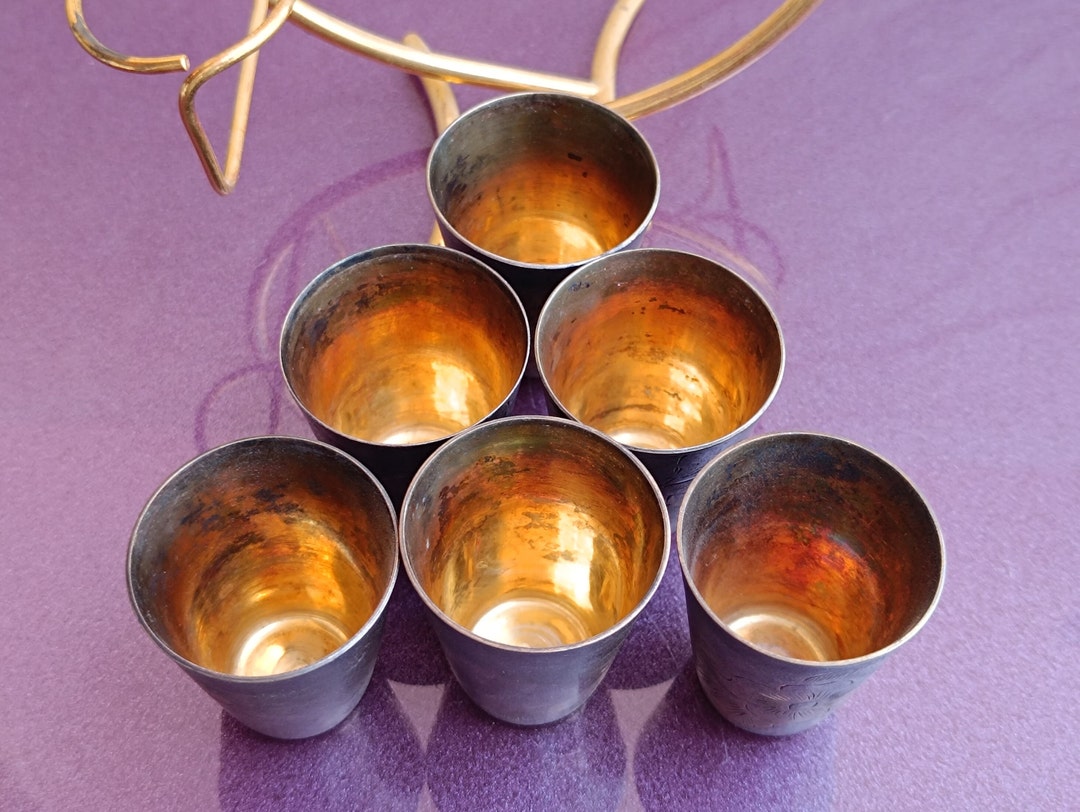 875 Silver Shots Glass, Antique Vodka Shots, Vodka Shot Sterling 875 ...