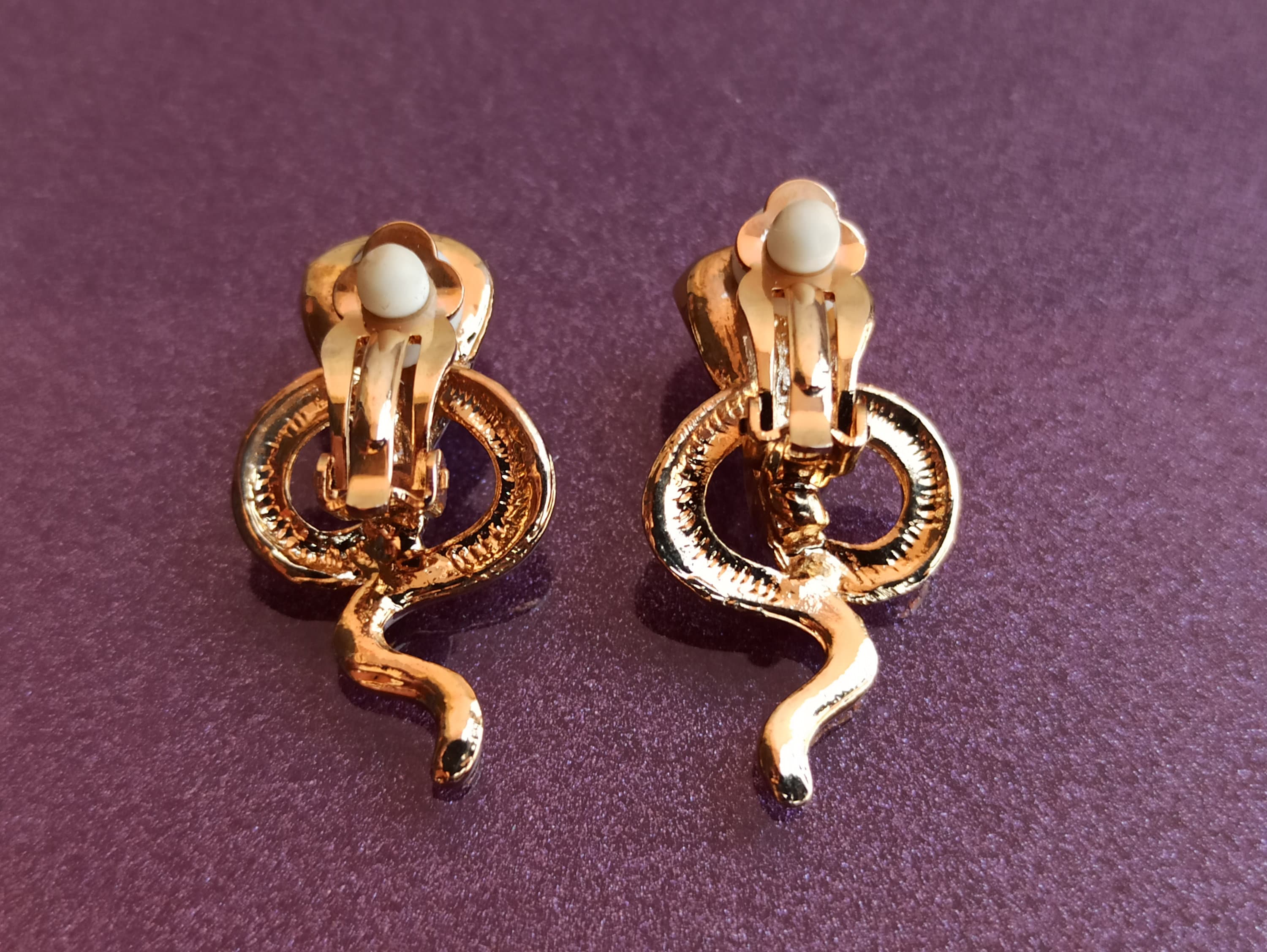 Snakes Gold Filled Clips Snakes Earrings Snakes Green Stone - Etsy