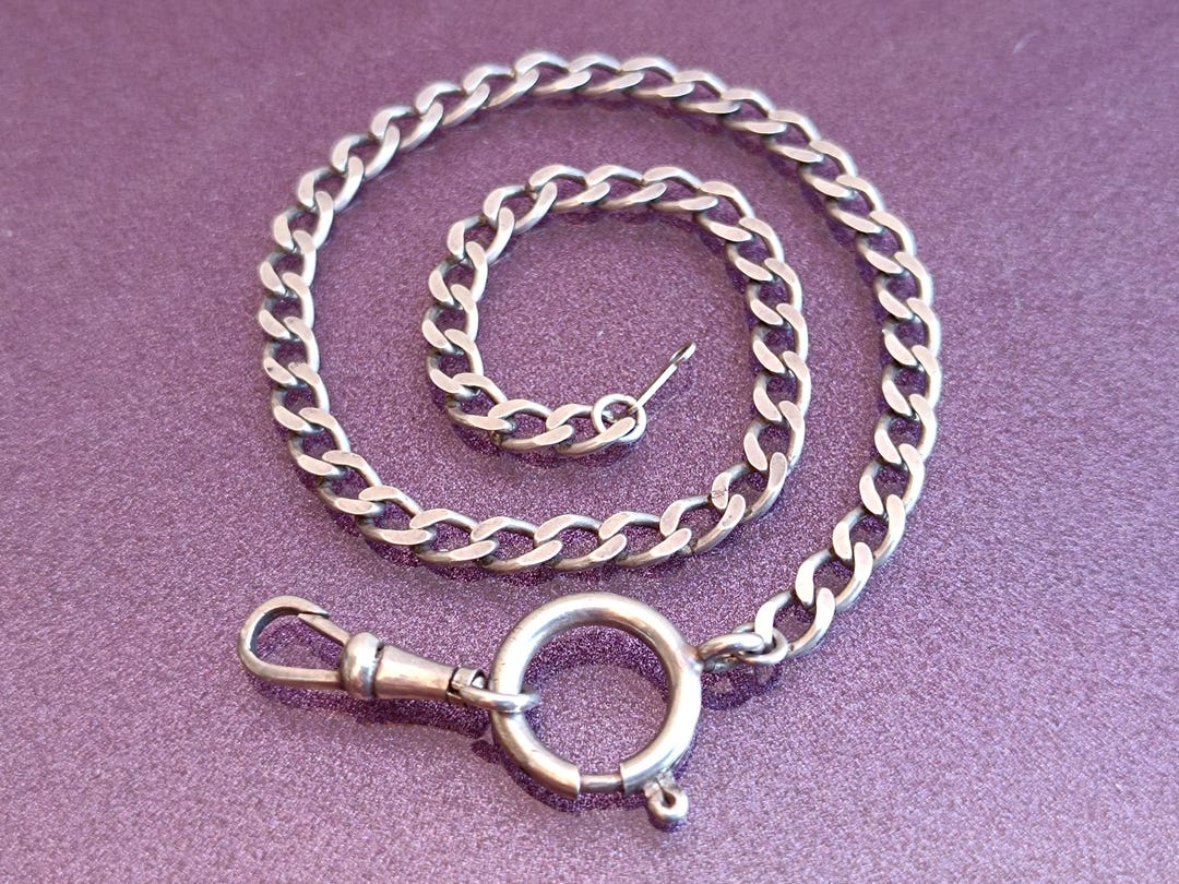 1970s 925 Silver Pocket Watch Chain, Antique Pocket Watch Chain, Silver ...