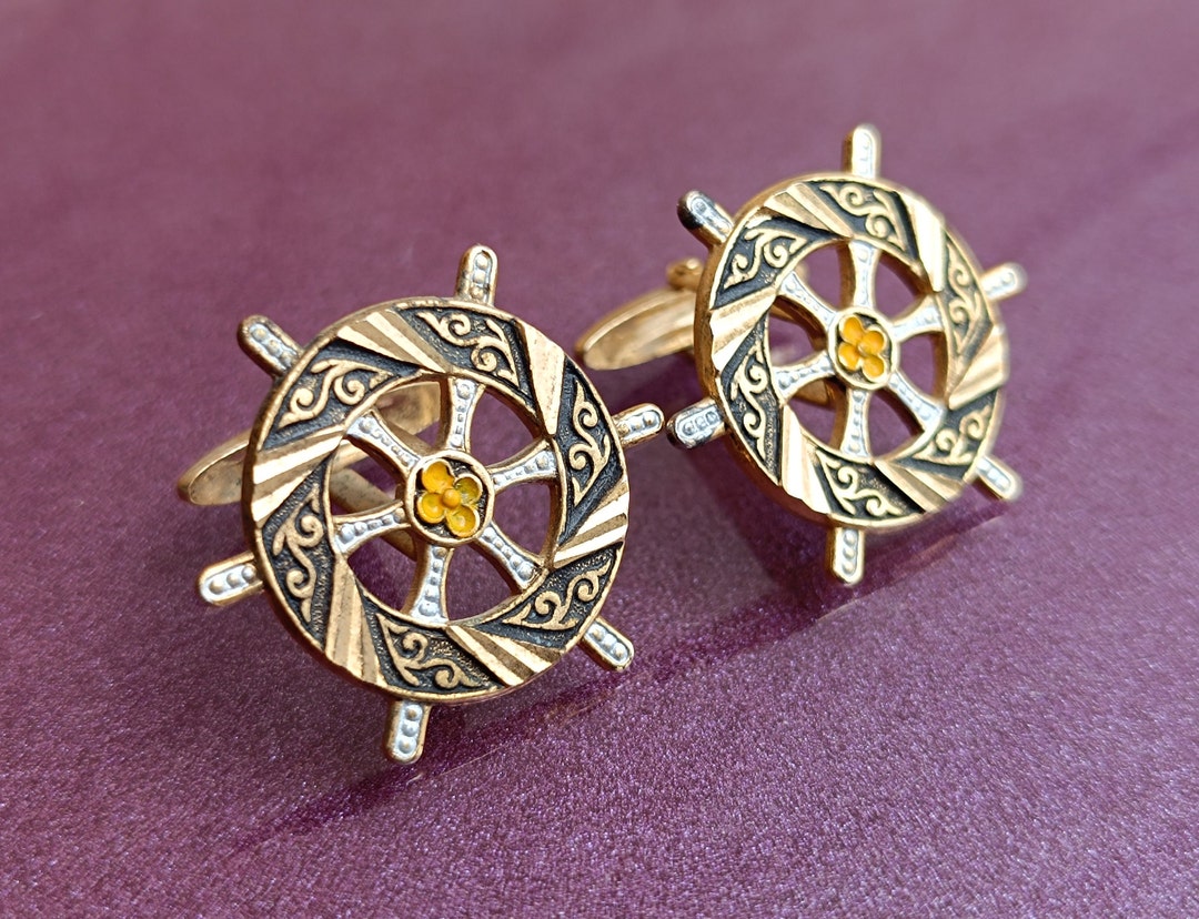 1960 Gold Filled Toledo Steering Wheel Damascene Cufflinks, Steering ...