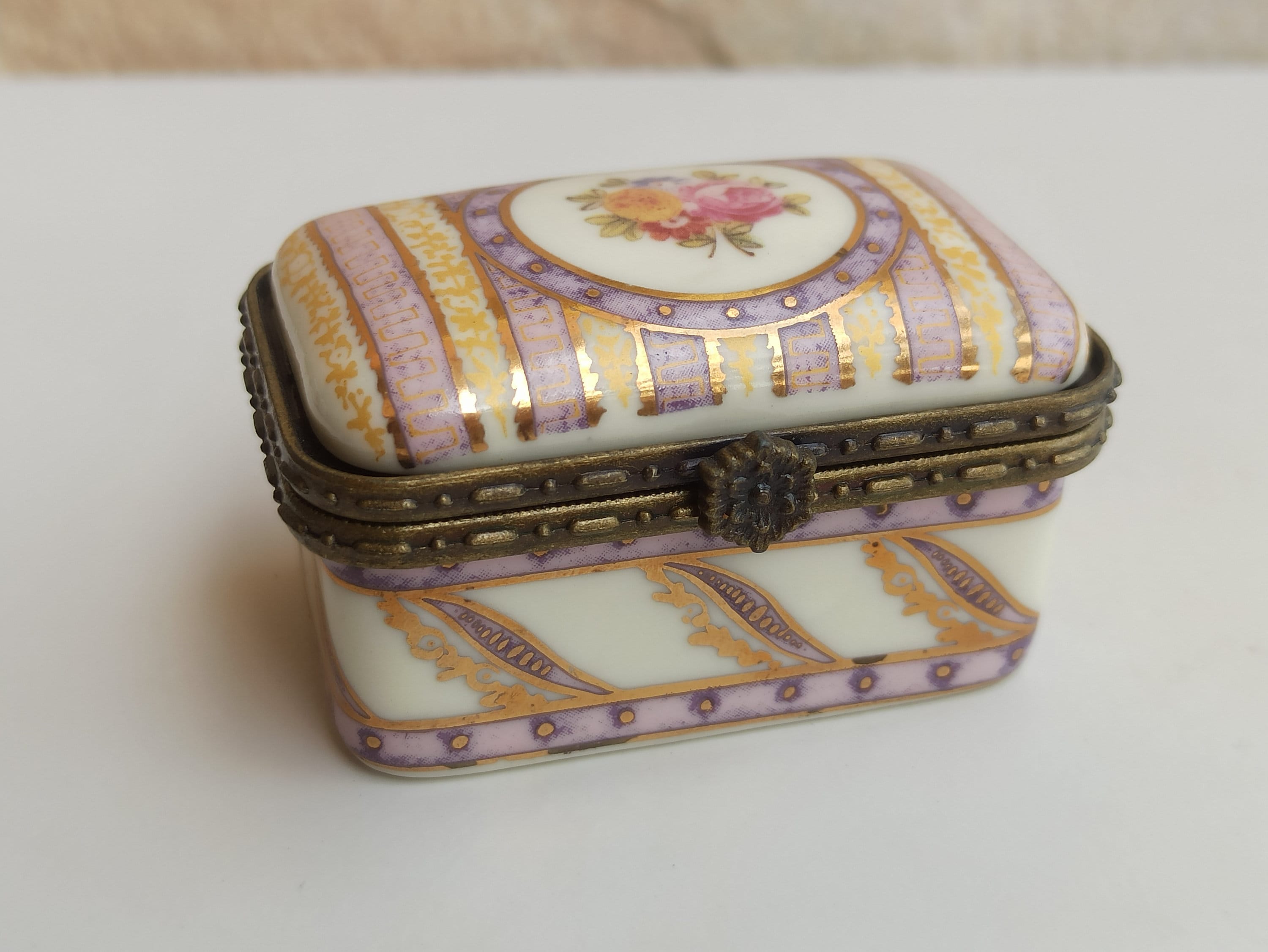 Fine Porcelain Flowers Box, Vintage Box, Jewelery Box, Spain Retro Box ...