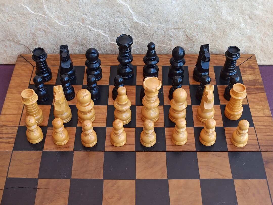 1970 Classic Wooden Chess, Vintage Chess, Intellectual Board Game, Hand ...