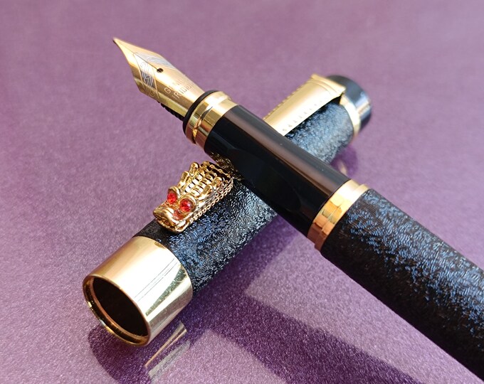 Dragon Fountain Pen, Genius Iridium Gold Plated Fountain Pen, Vintage ...