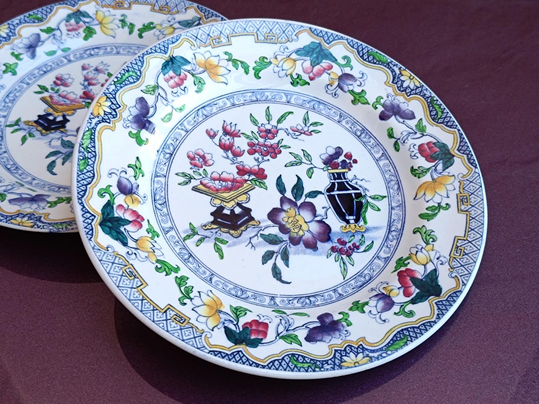 1920s MINTON Floral Pattern Porcelain Set of 2 Plates, Antique ...