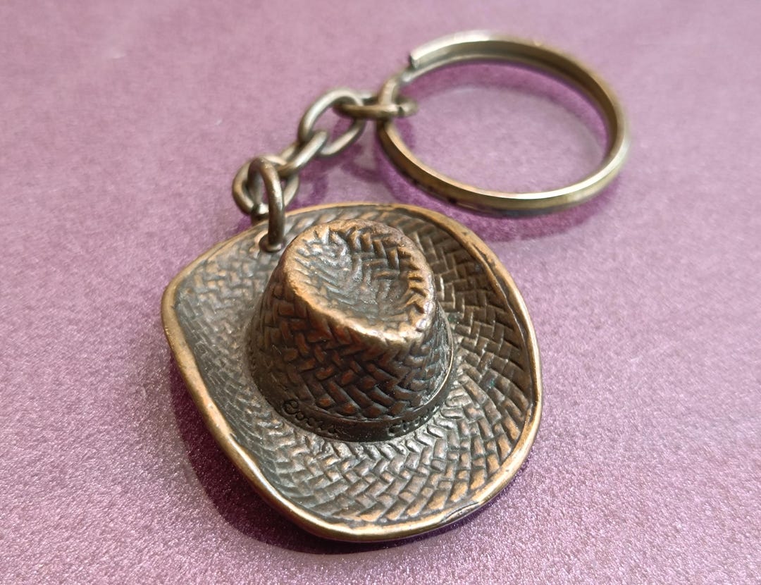 1980s Cowboy Hat Brass Keychain, Brass Keychain, Cowboy Hat Chain ...