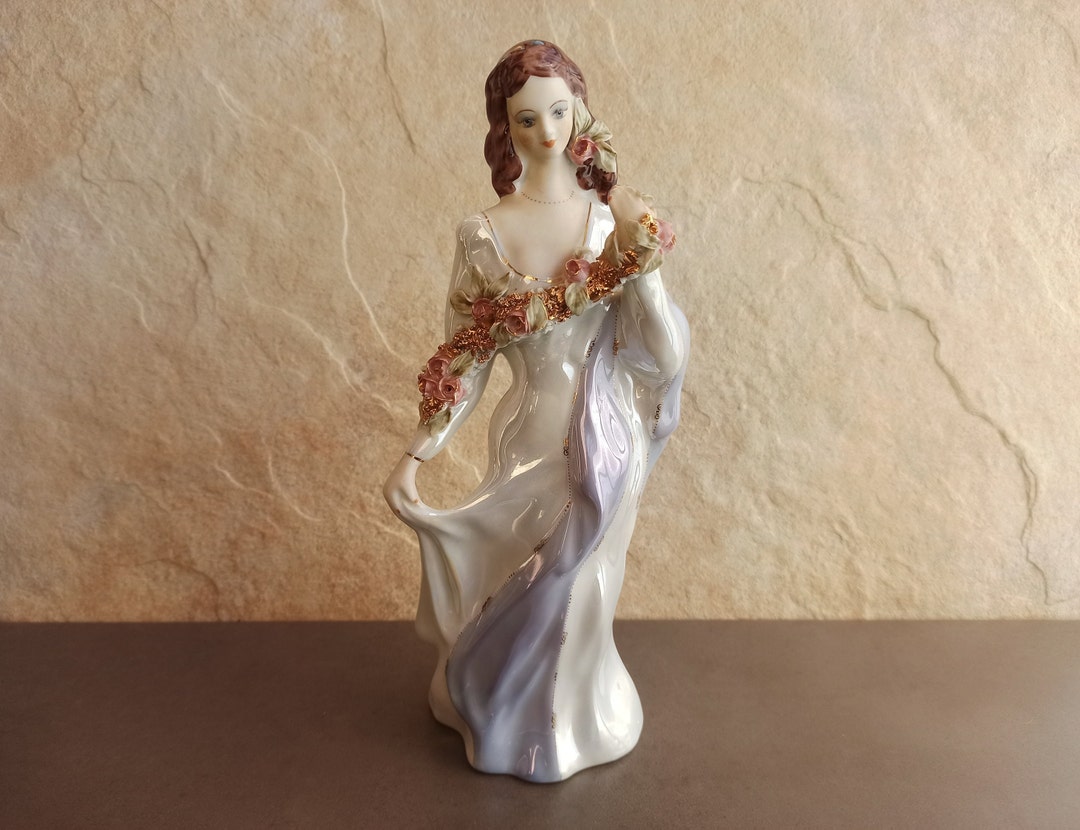 Rare Vintage Porcelain Lady Ball Gown Lace Roses Porcelain Figurine ...
