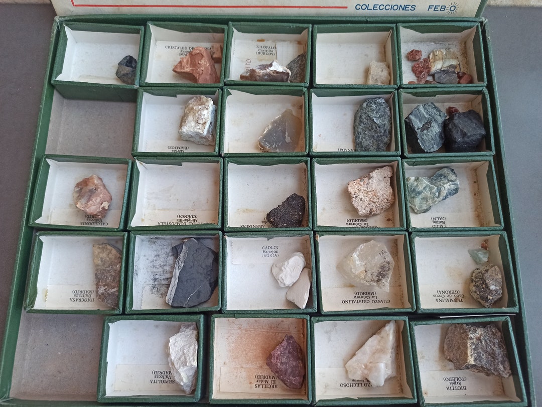 Antique Minerals Collection, Rock Set, Fossil and Mineral Set ...