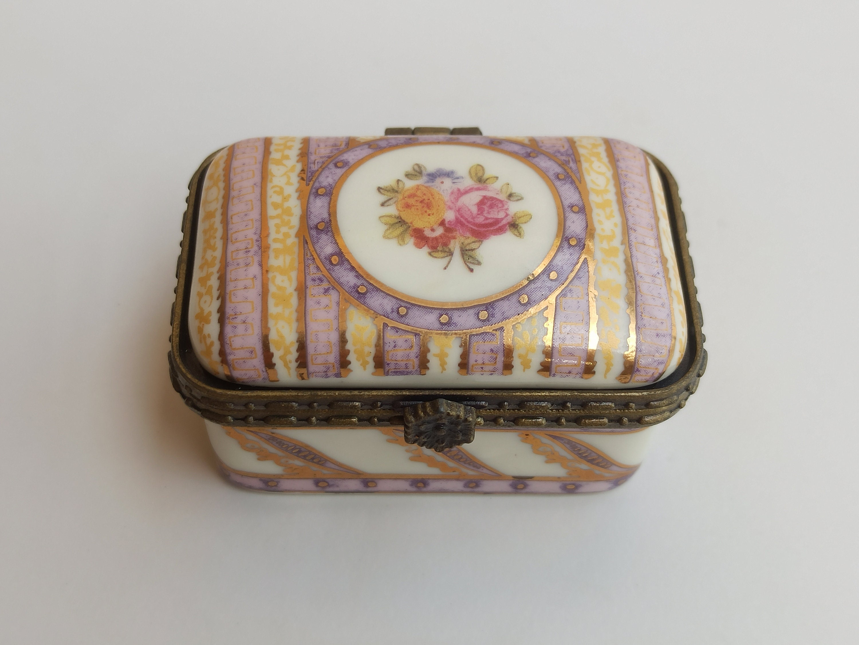 Fine Porcelain Flowers Box, Vintage Box, Jewelery Box, Spain Retro Box ...