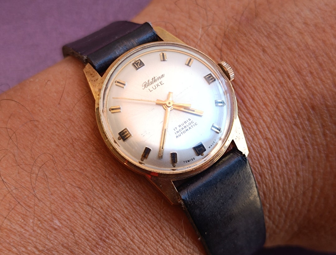 1950 BLATTINA LUXE Plaque G10 Gold Filled 17 Rubis Incabloc Automatic ...