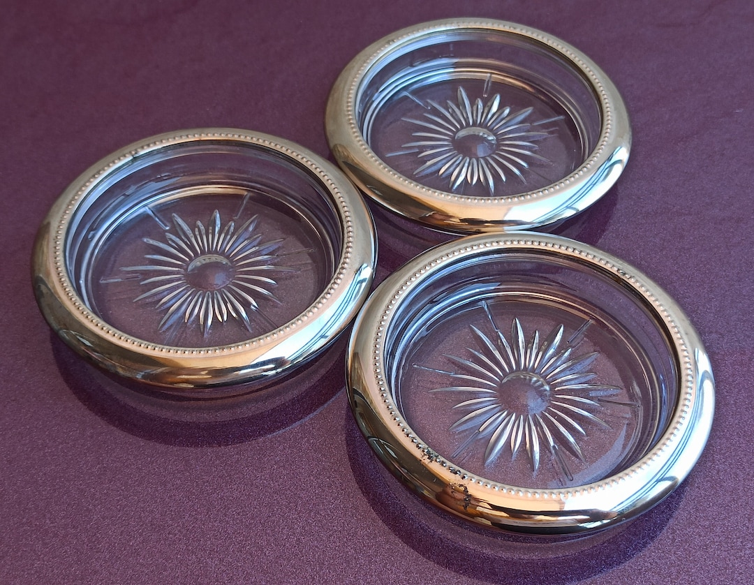 Set Silver Plated Glass Ashtrays, Genuine Lead, Crystal Ashtray ...