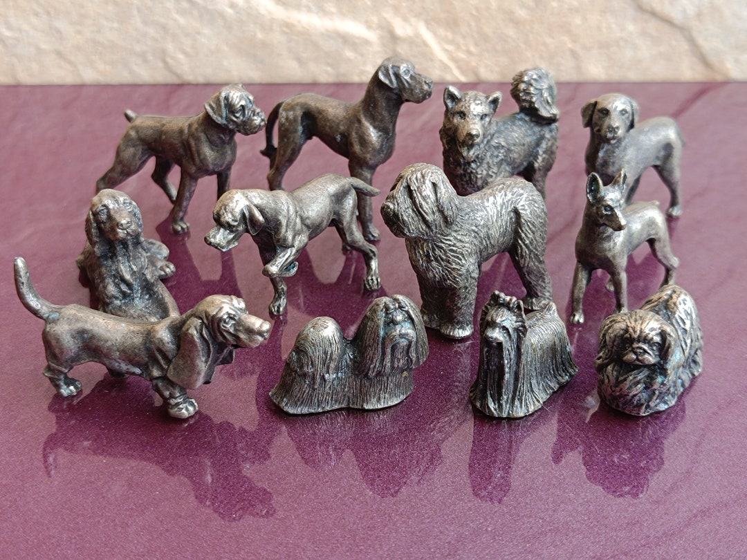 Silver Plated Dog Miniature Set of 12 Miniature Dog Figure, Vintage Dog ...