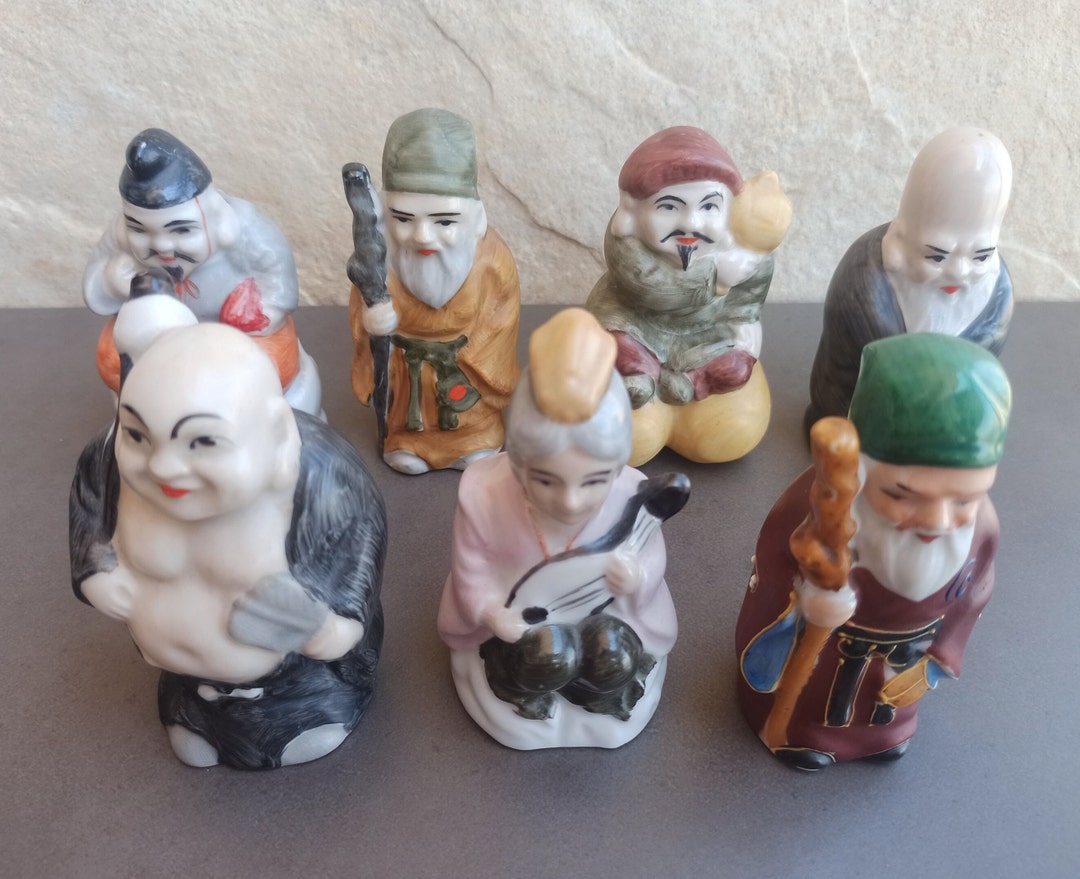 Set of 7 Vintage Porcelain Buddha Statues, Antiques Japan Porcelain Men ...