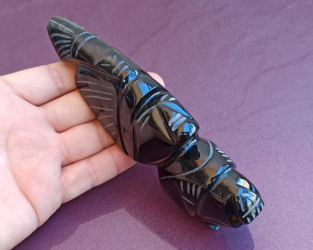 Black Obsidian Carved Figurine, Obsidian Skull Huge, Carved Crystal ...