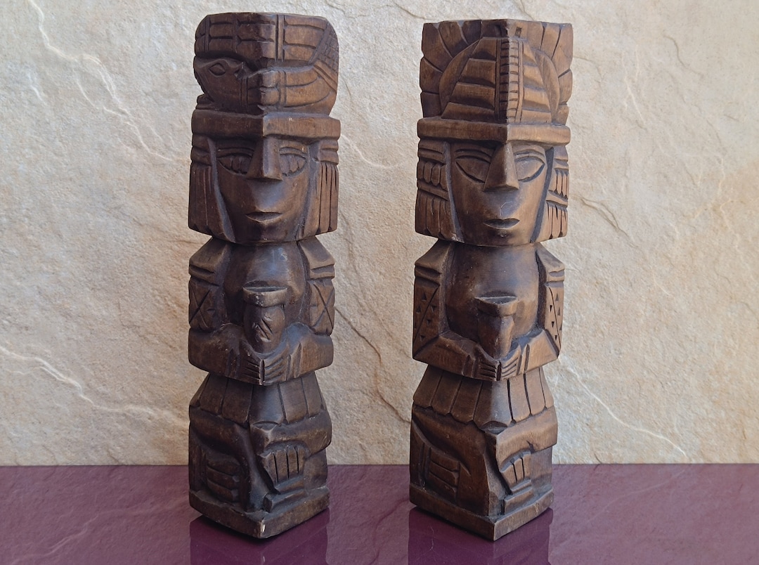 1970 Aztec Wooden Figures, Maya Figures, Mesoamerica Totem, Health and ...
