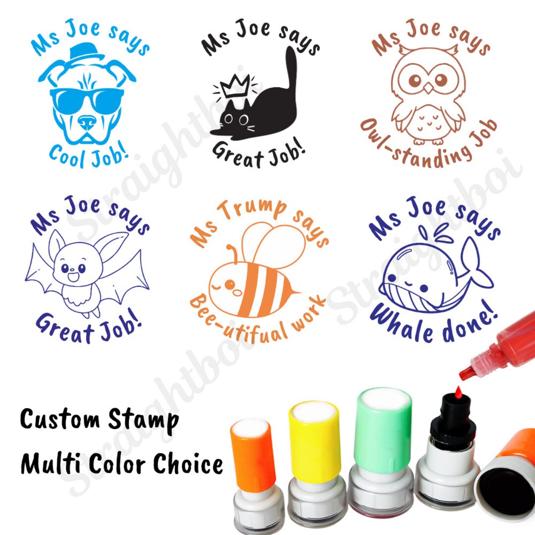 Custom Teacher Stamp, Personalized Name Teacher Stamps, Cute Cartoon ...