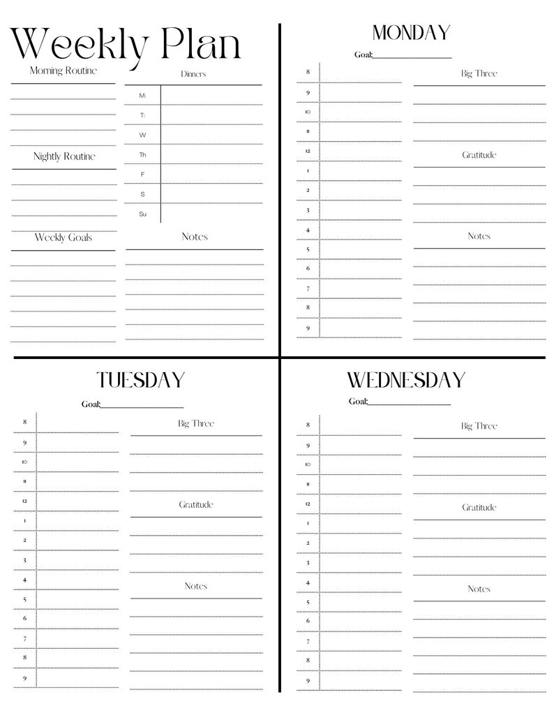 Weekly Planner Digital Download - Print at Home! - Etsy