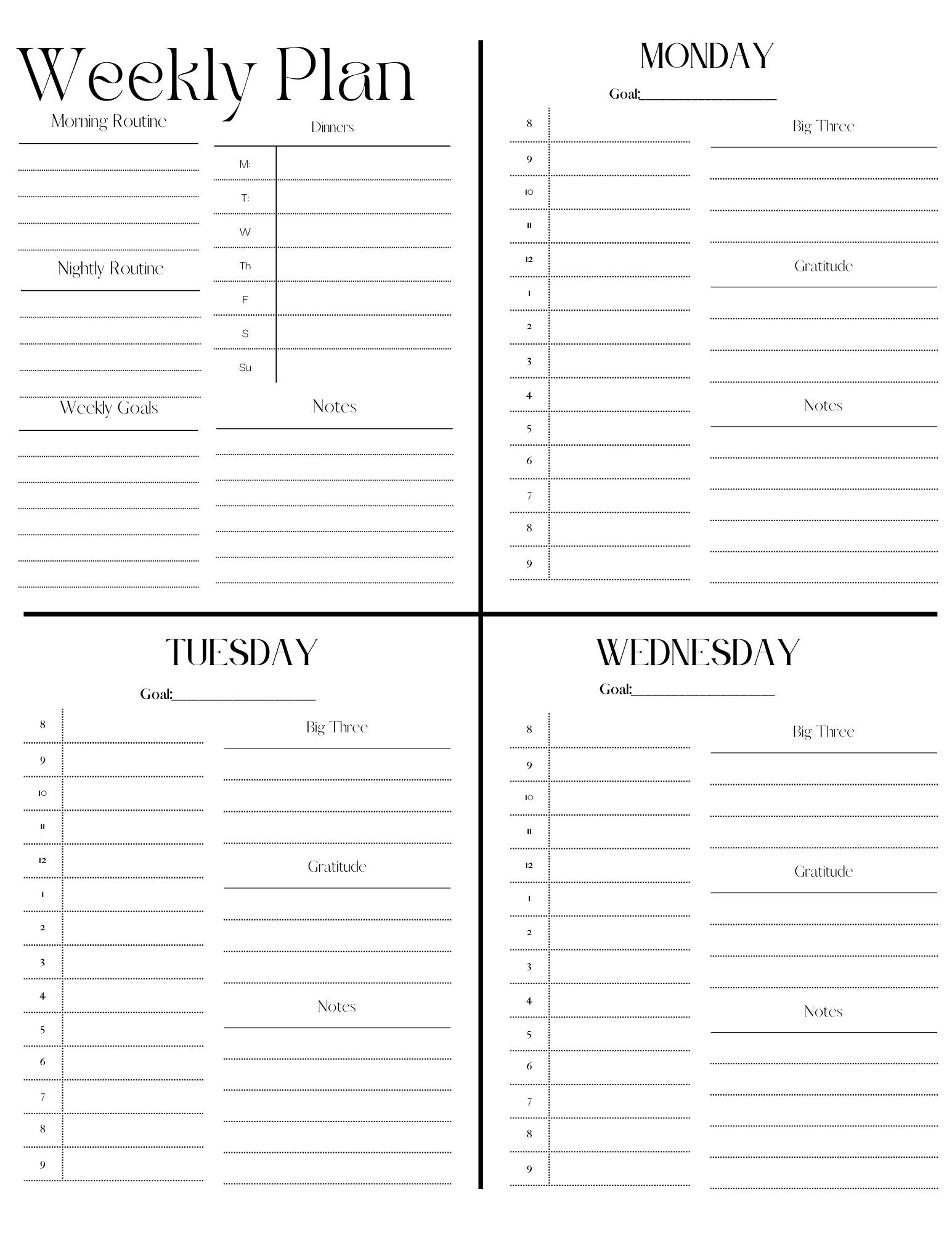 Weekly Planner Digital Download - Print at Home! - Etsy