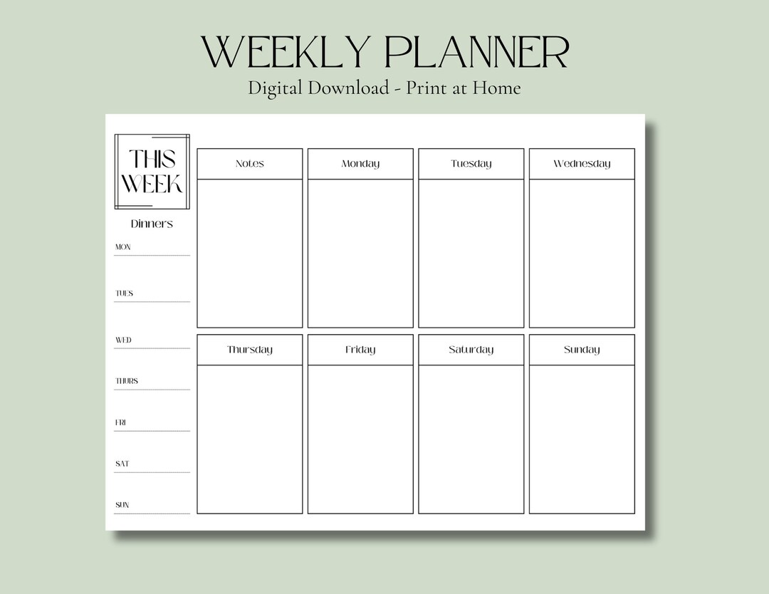 Instant Download - Minimalist Weekly Planner, Single Page, Easy-to-use ...