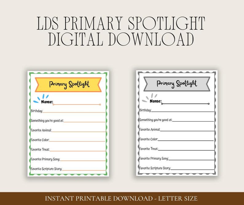LDS Primary Spotlight Sheet | Kids Activity Page (digital Download) - Etsy