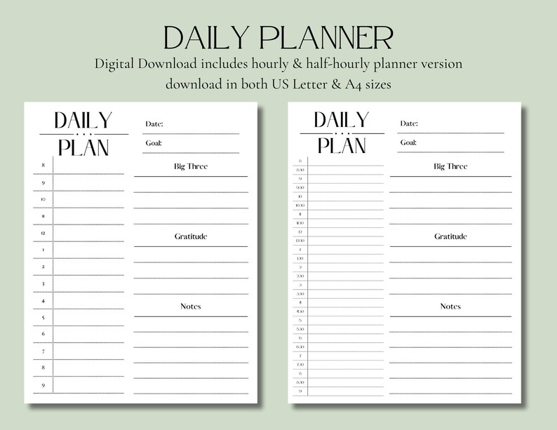 Half Hourly Daily Planner, Digital Download Daily Planner - Etsy