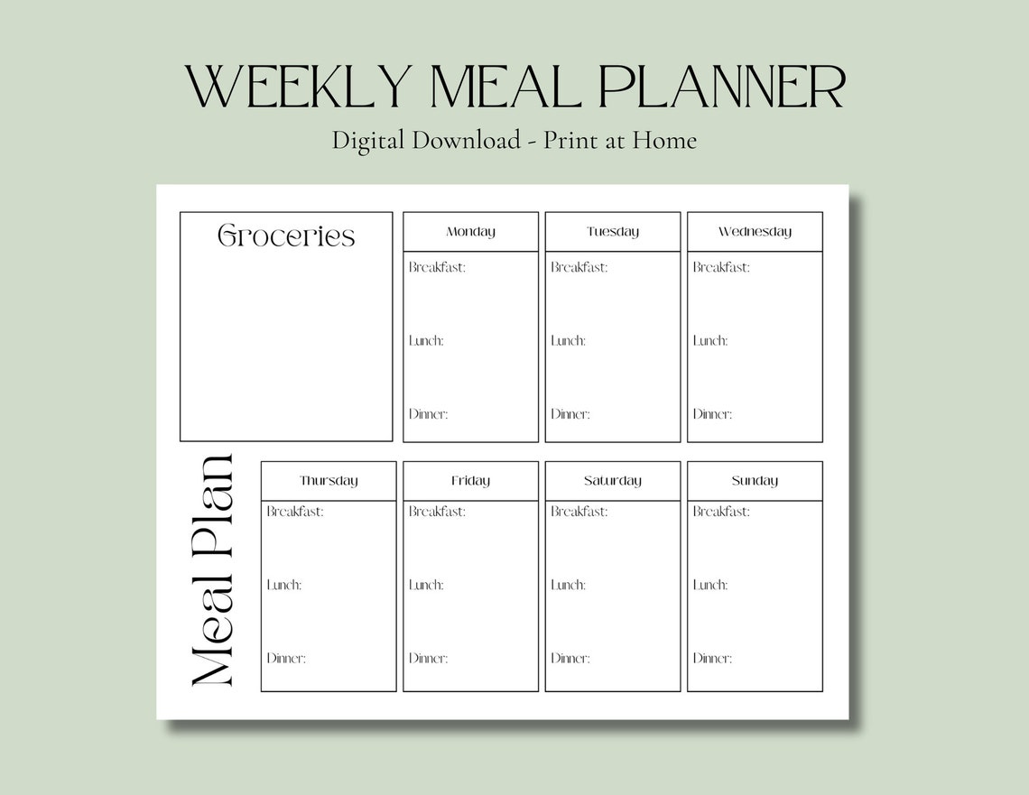 Digital Download Weekly Meal Planner, Customizable Family Menu Template ...