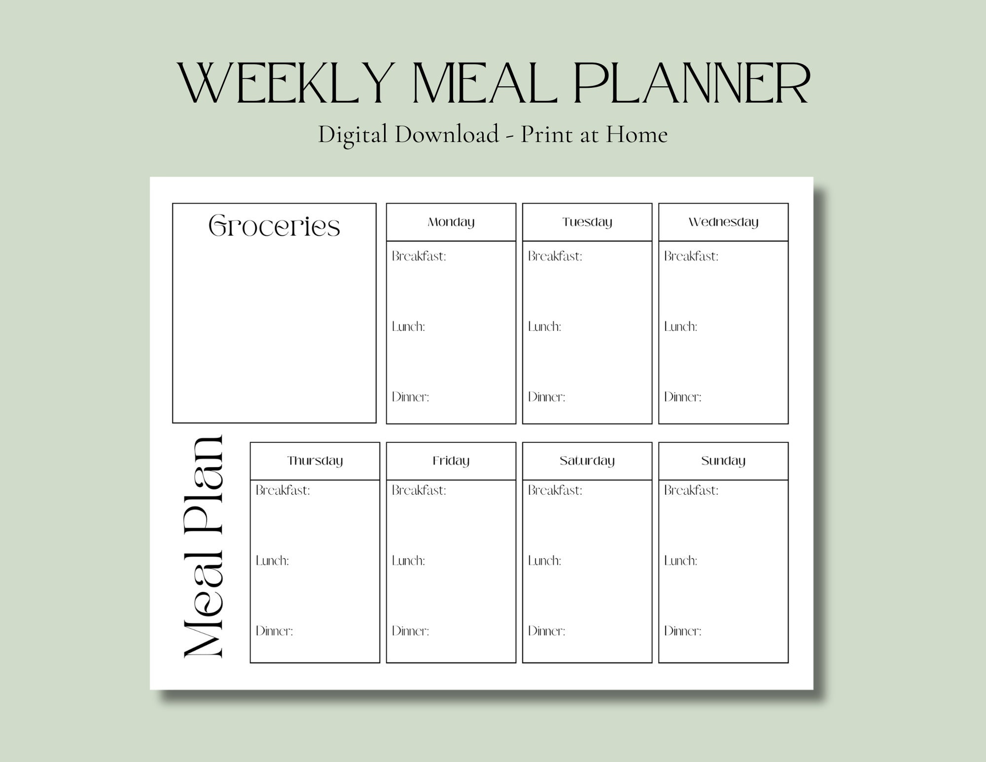 Digital Download Weekly Meal Planner, Customizable Family Menu Template ...