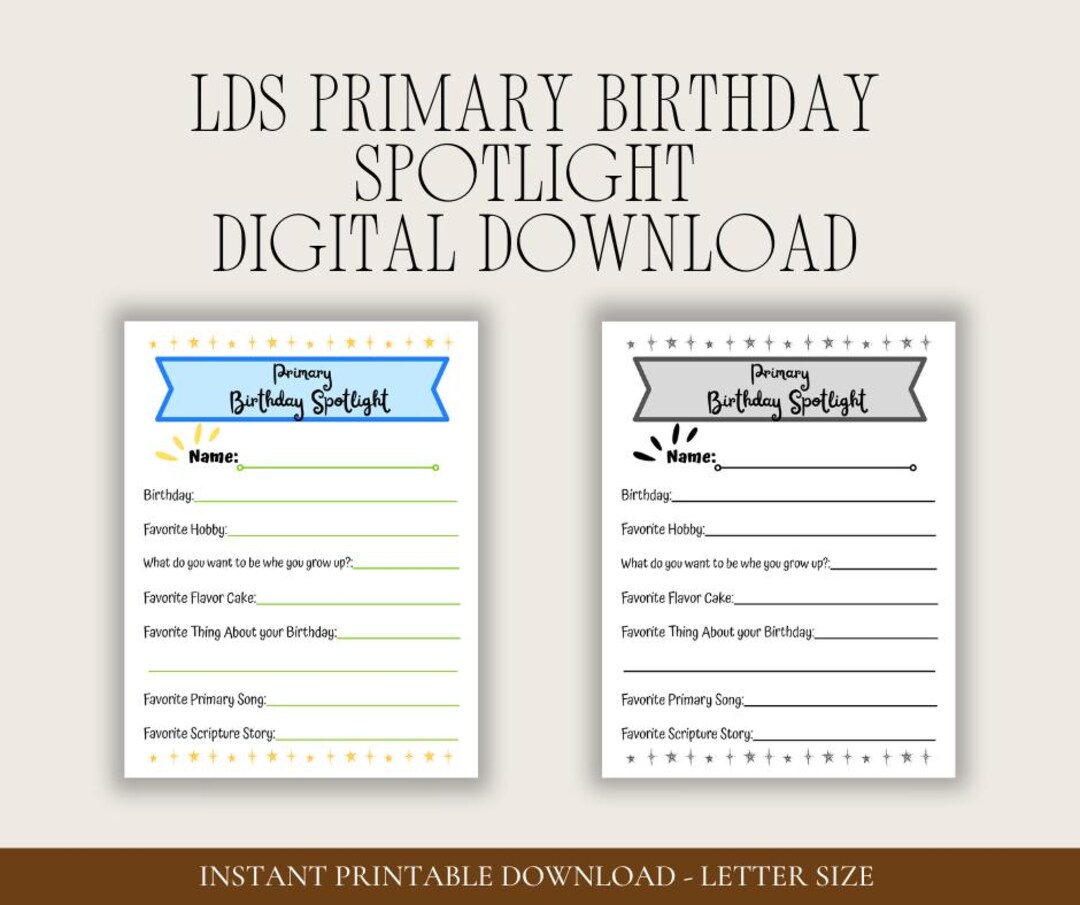 LDS Primary BIRTHDAY Spotlight Sheet | LDS Kids Activities - Etsy