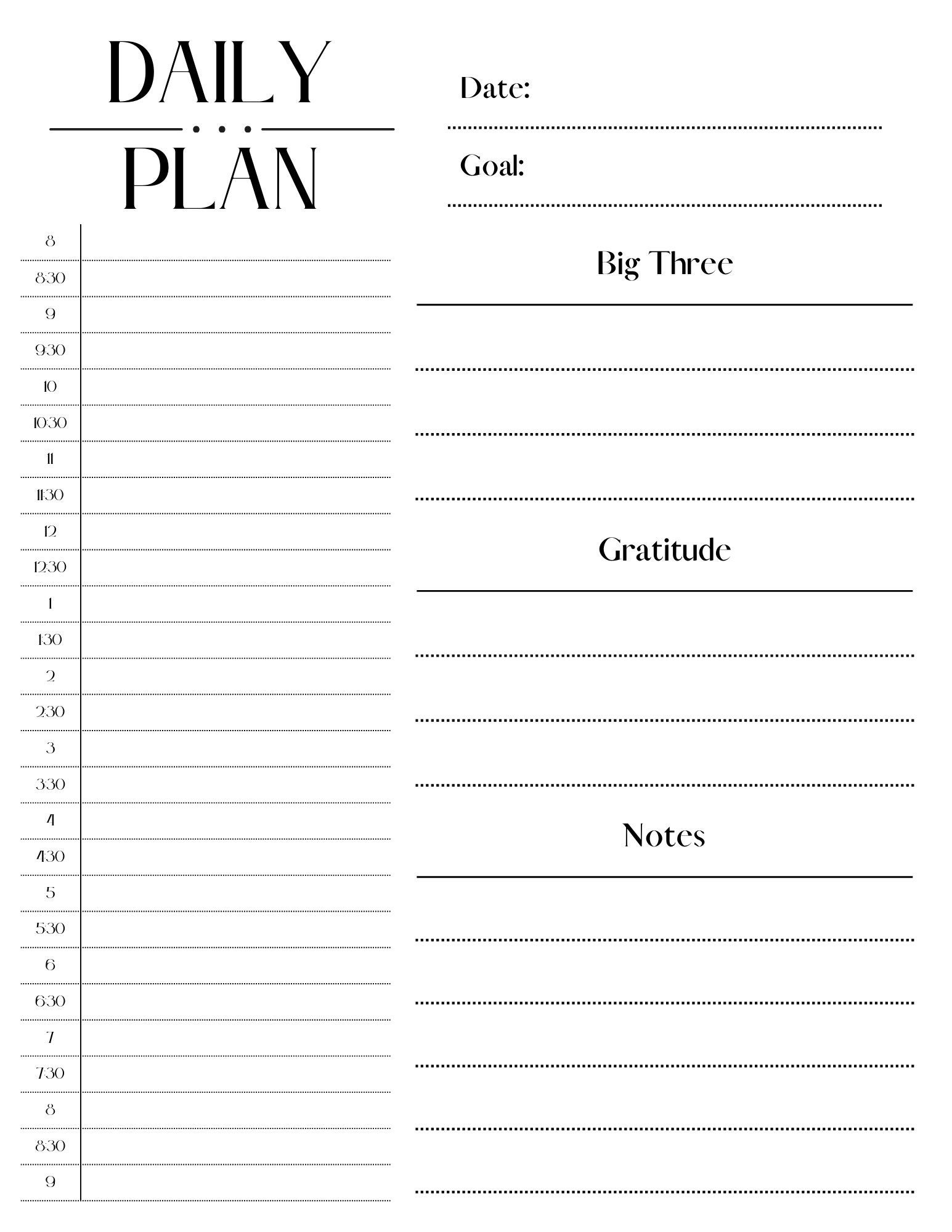 Half Hourly Daily Planner, Digital Download Daily Planner - Etsy