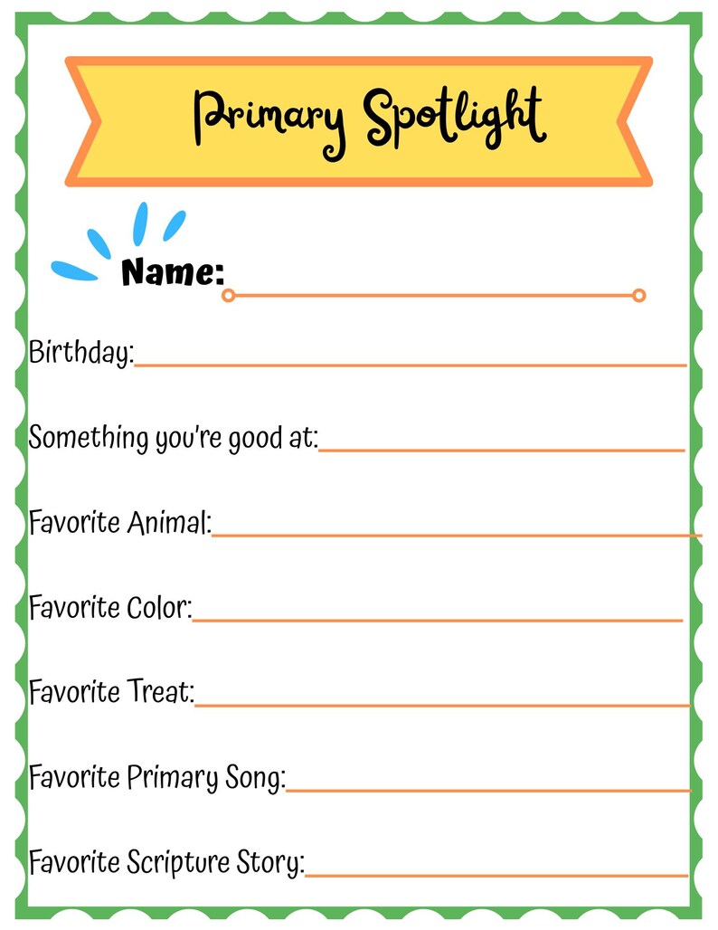 LDS Primary Spotlight Sheet | Kids Activity Page (digital Download) - Etsy