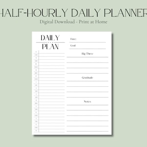 Half Hourly Daily Planner, Digital Download Daily Planner - Etsy