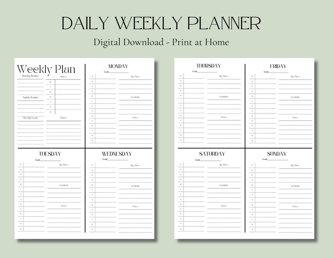 Weekly Planner Digital Download - Print at Home! - Etsy