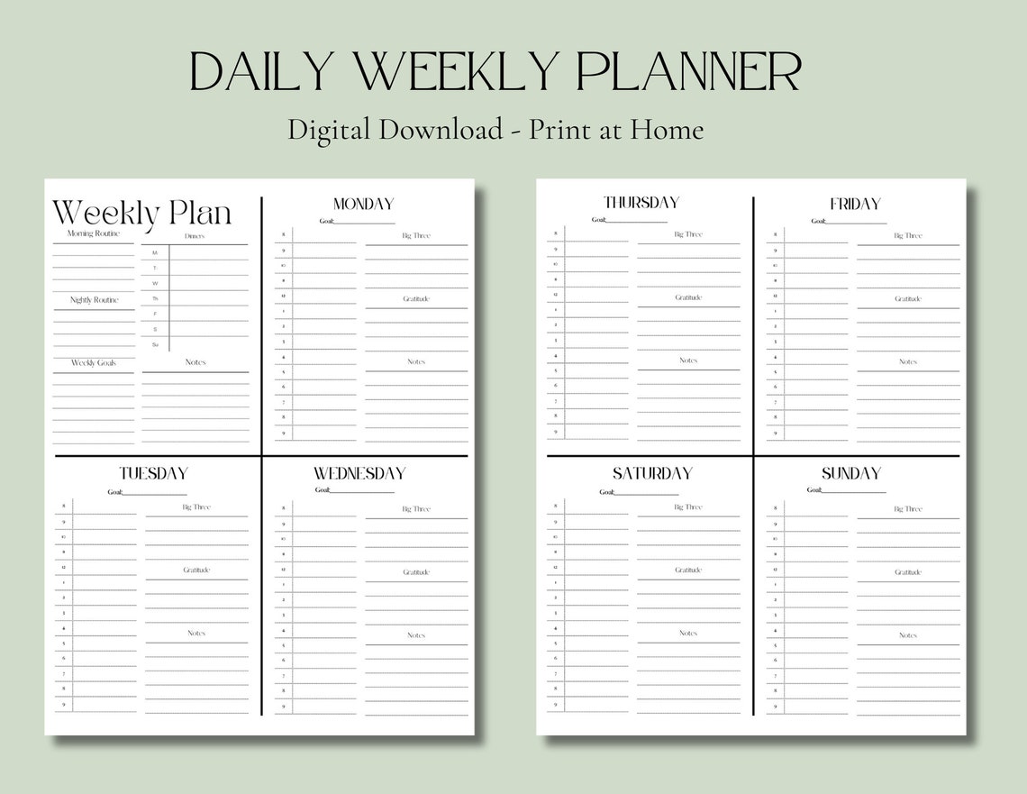 Weekly Planner Digital Download - Print at Home! - Etsy