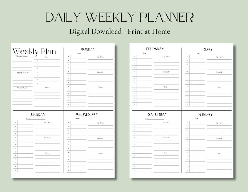 Weekly Planner Digital Download - Print at Home! - Etsy