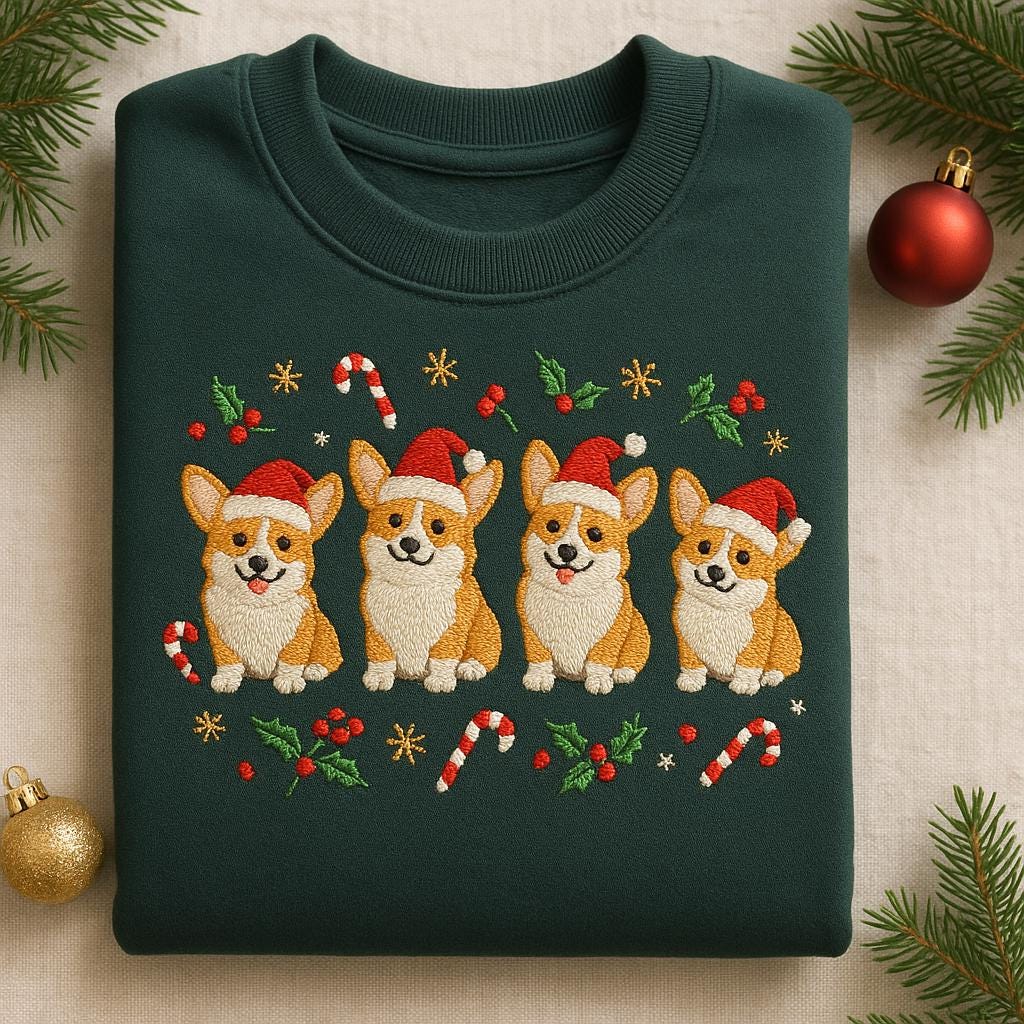 Christmas Corgi Embroidered Sweatshirt, Santa Hat Dog Hoodie, Cute Pet ...