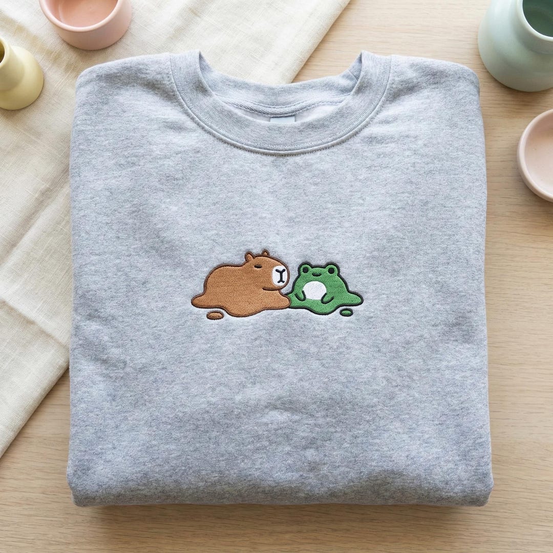 Embroidered Melted Capybara and Frog Sweatshirt, Cute Blob Animal ...