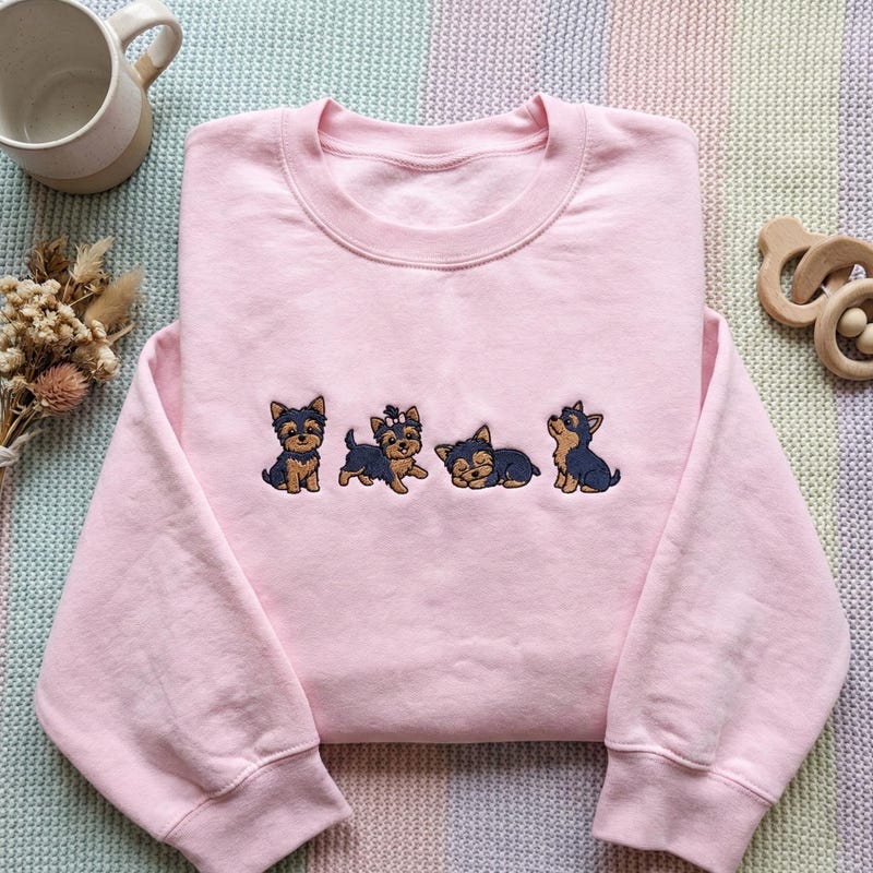 Yorkie Embroidered Hoodie - Etsy