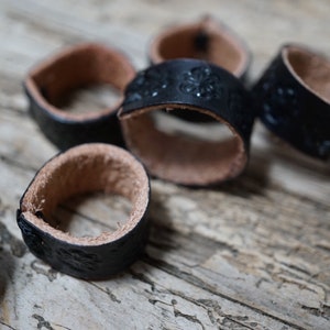 LITTLE FLOWER CHAIN, Leather Ring for Women, Leather Ring Band, Boho ...
