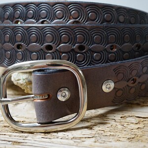 Grey Brown Leather Belt, Groovy, Hand Stamped Geometric Belt, OOAK - Etsy