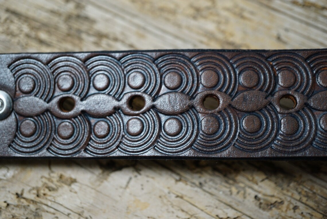 Grey Brown Leather Belt, Groovy, Hand Stamped Geometric Belt, OOAK - Etsy