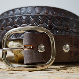 Grey Brown Leather Belt, Groovy, Hand Stamped Geometric Belt, OOAK - Etsy