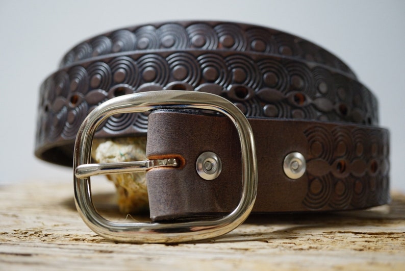 Grey Brown Leather Belt, Groovy, Hand Stamped Geometric Belt, OOAK - Etsy