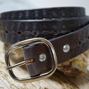 Grey Brown Leather Belt, Groovy, Hand Stamped Geometric Belt, OOAK - Etsy