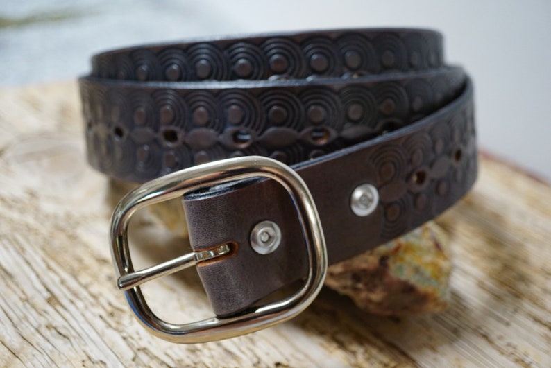 Grey Brown Leather Belt, Groovy, Hand Stamped Geometric Belt, OOAK - Etsy