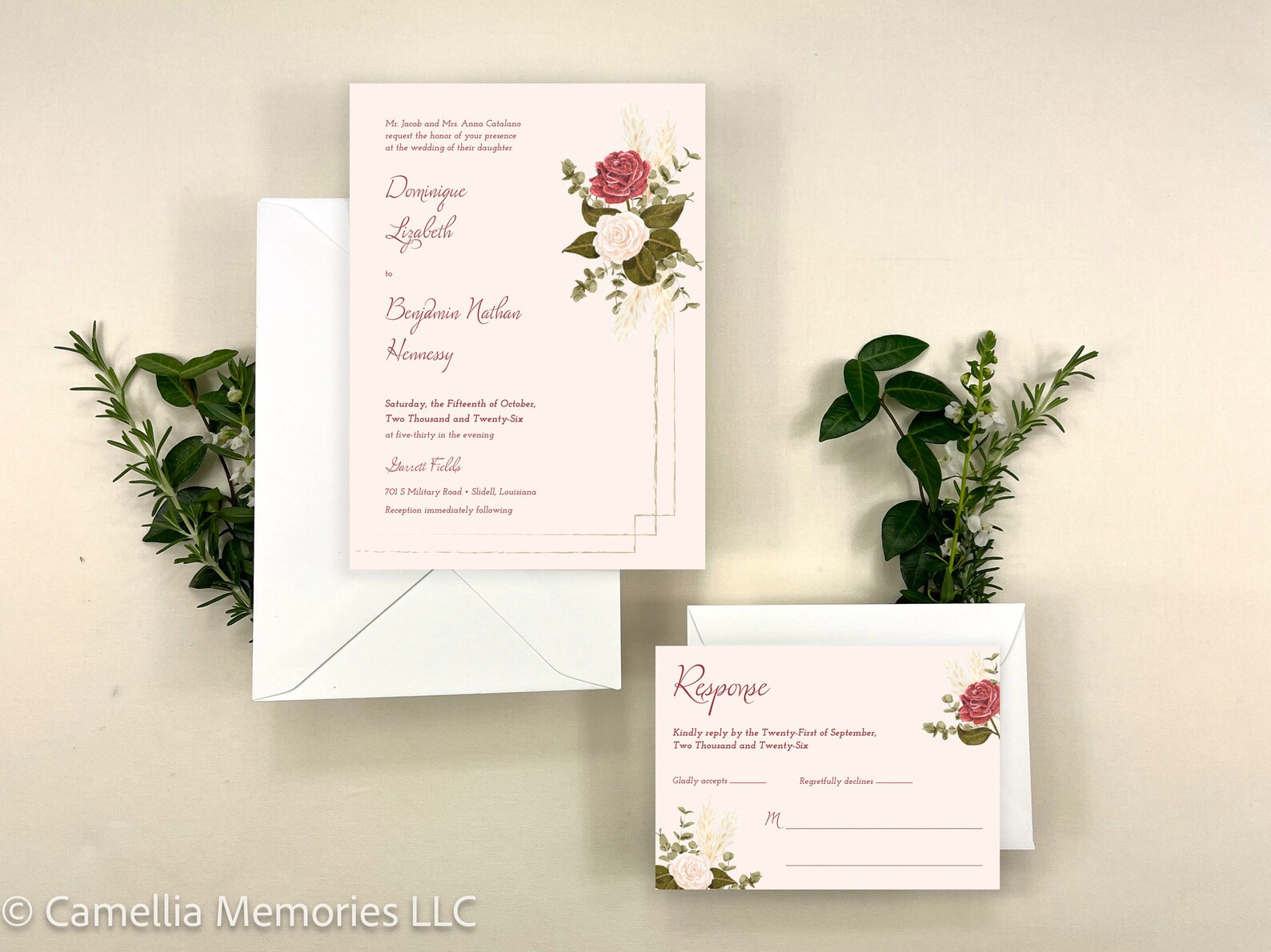 Berry & Pink Floral Wedding Invitation | Boho Wedding Invitation | Rose ...