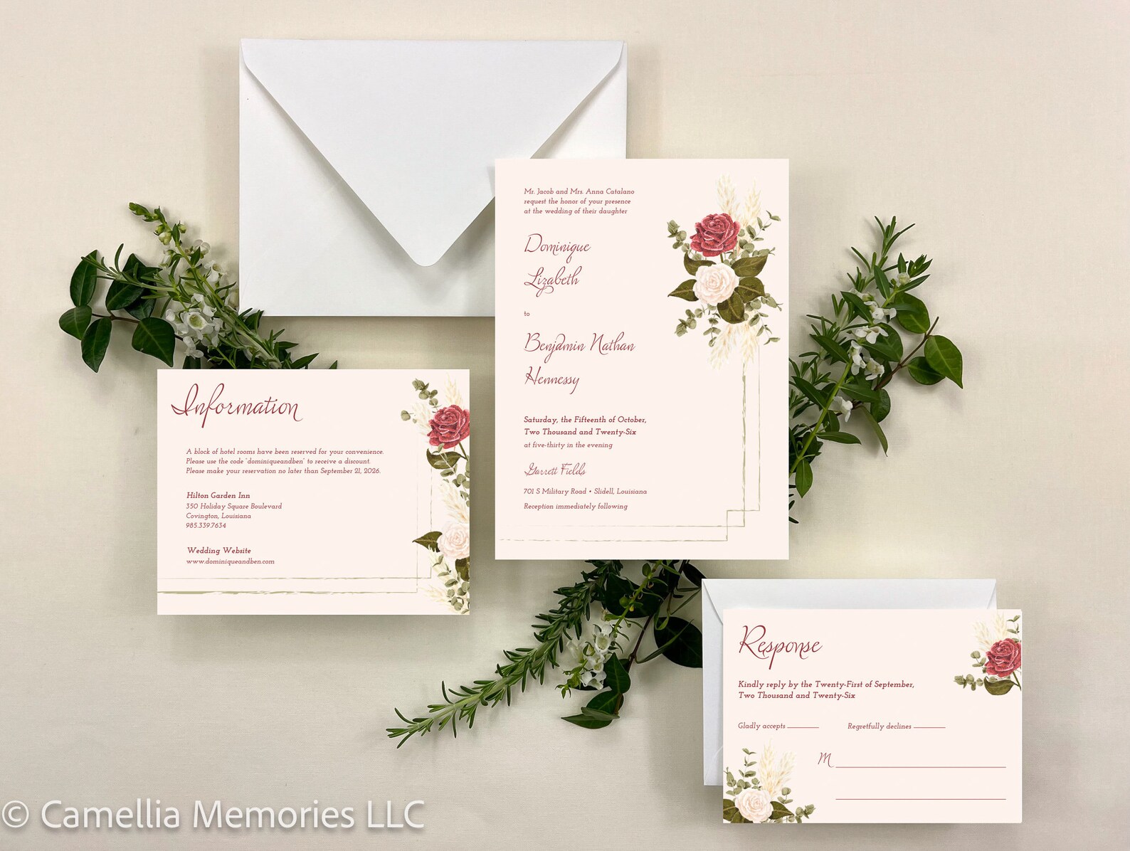 Berry & Pink Floral Wedding Invitation | Boho Wedding Invitation | Rose ...